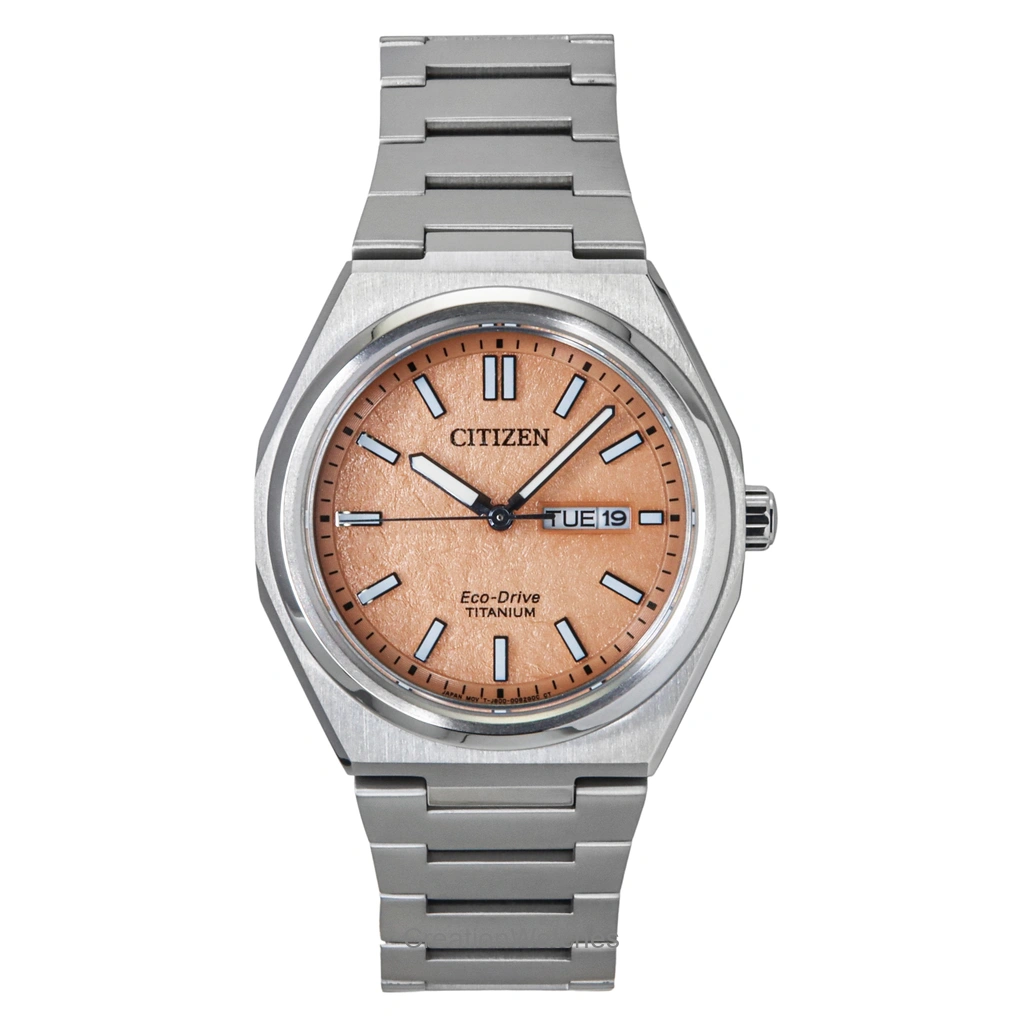 Citizen Zenshin Super Titanium Salmon Dial Eco-Drive AW0130-85Z 100M ...