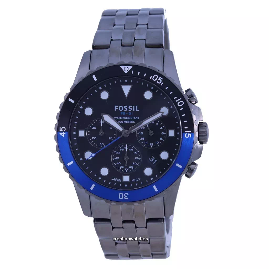 Fossil FB-01 Chronograph Smoke Stainless Steel Quartz FS5835 100M Men's Watch