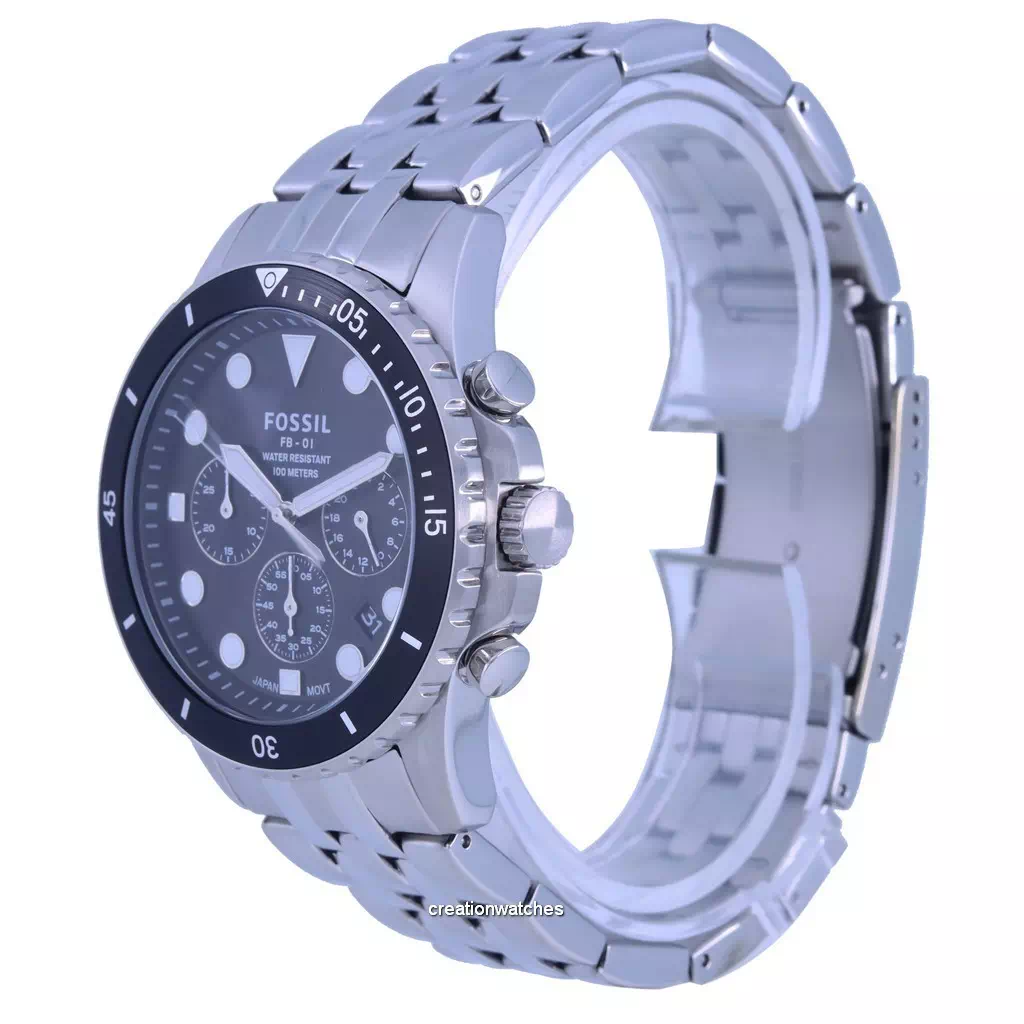 Fossil FB-01 Chronograph Black Dial Stainless Steel Quartz FS5837 100M Men's Watch