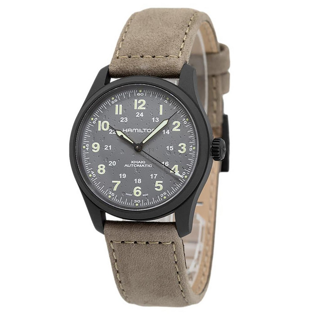 Hamilton Khaki Field Titanium Leather Strap Grey Dial Automatic ...