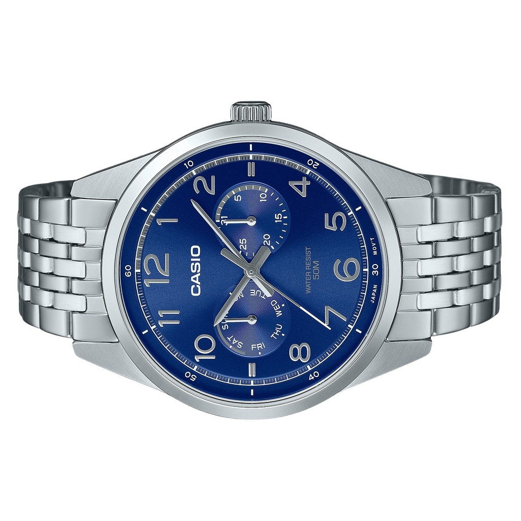 Casio Standard Analog Edelstahl Blaues Zifferblatt Quarz MTP-E340D-2AV Herrenuhr de