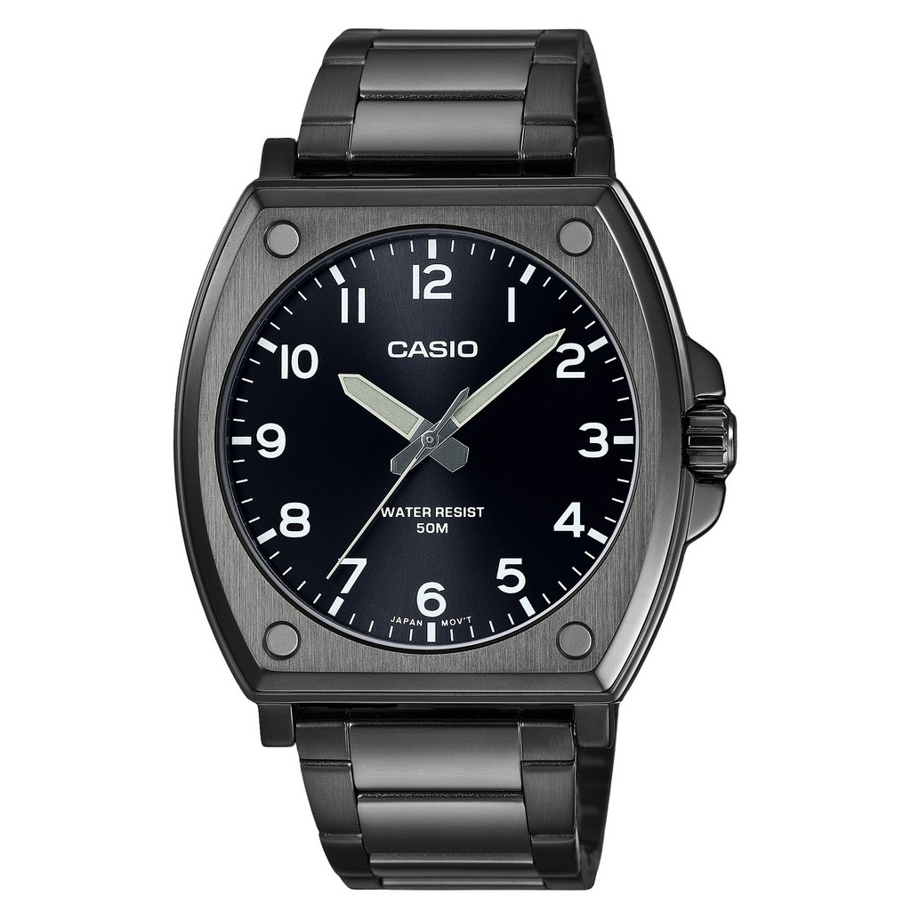 Relógio masculino Casio padrão analógico preto banhado a íons de aço ...
