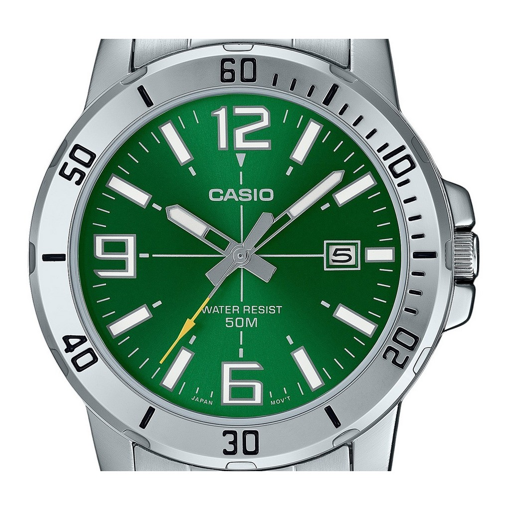 Casio Standard Analog Stainless Steel Green Dial Quartz MTP-VD01D-3BV ...