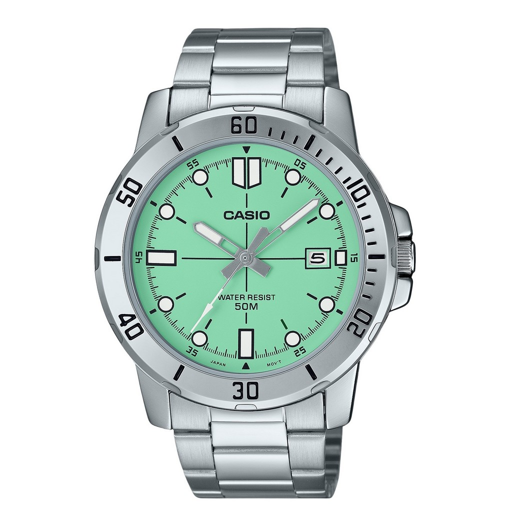 Relógio masculino analógico padrão Casio de aço inoxidável menta verde ...