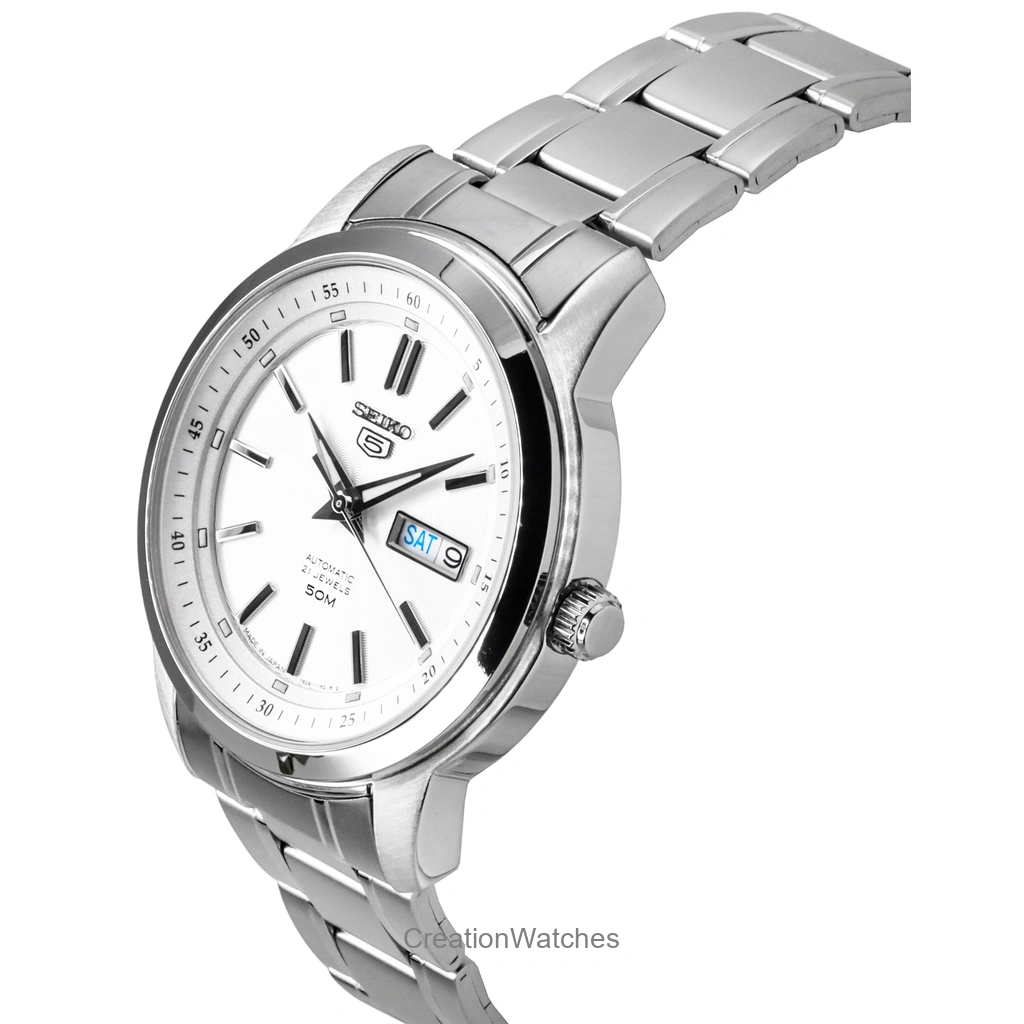 Seiko 5 Stainless Steel Silver Dial 21 Jewels Automatic SNKM83J1 Men's ...
