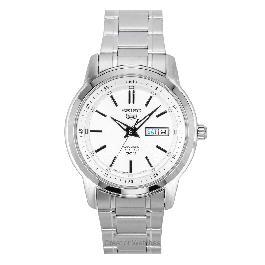 Seiko 5 Stainless Steel Silver Dial 21 Jewels Automatic SNKM83J1 Men's ...