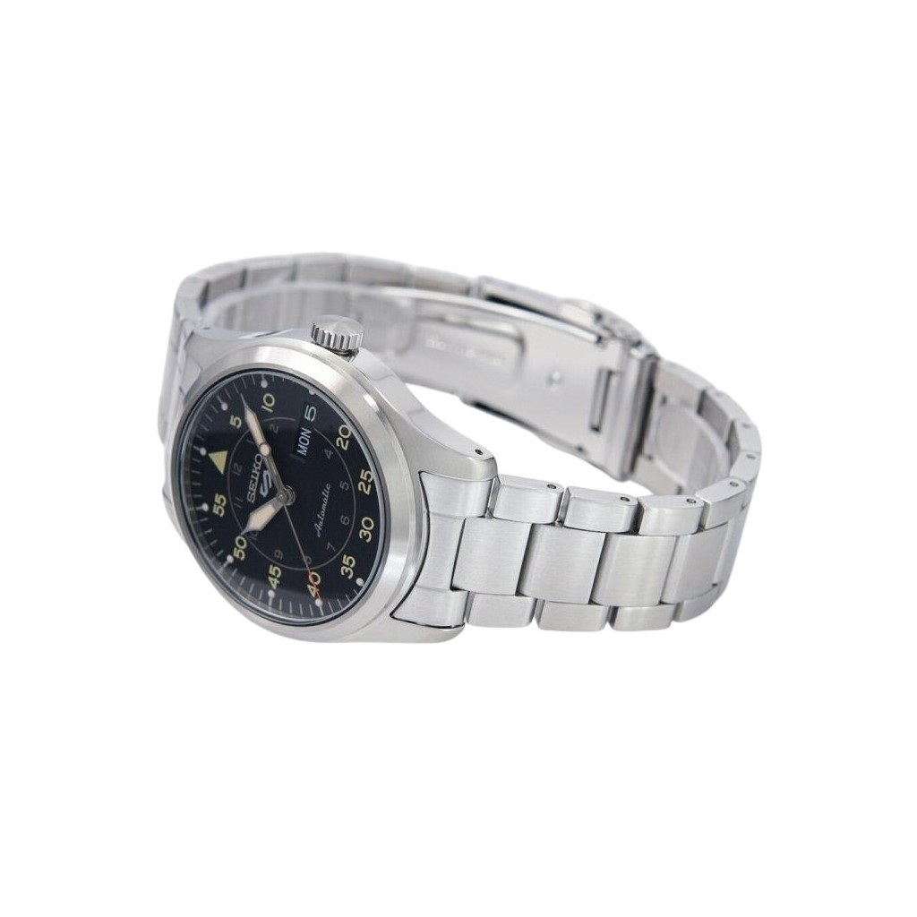 Reloj Seiko 5 Sports Flieger Field de acero inoxidable con esfera negra ...