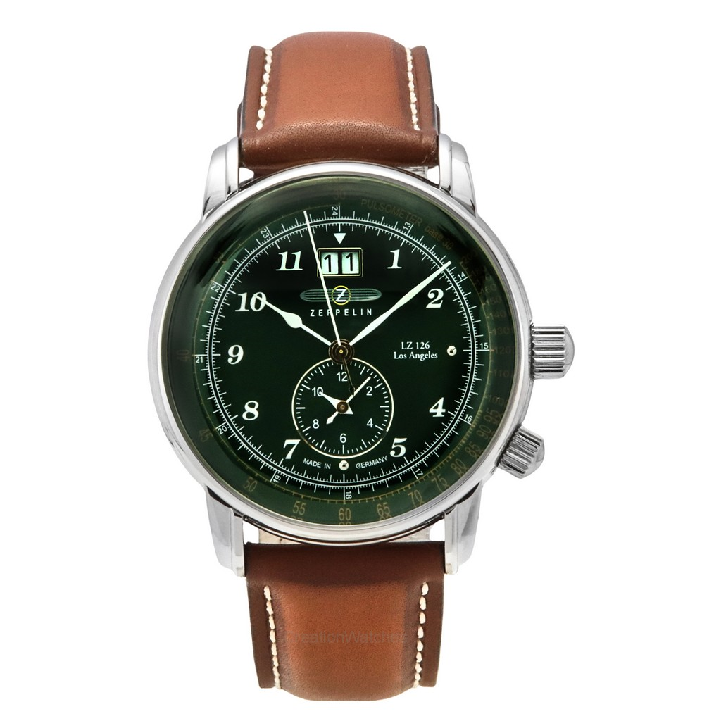 Zeppelin LZ126 Los Angeles Brown Leather Strap Green Dial Quartz Men's ...