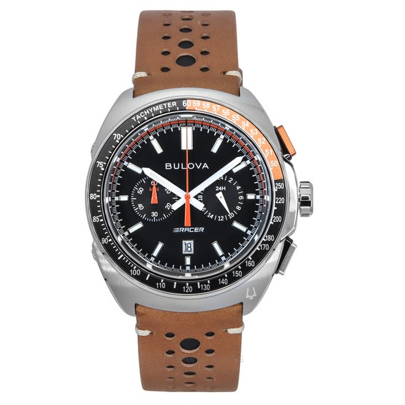 Bulova Racer Chronograph Leather Strap Black Dial Quartz 98B427 100M ...