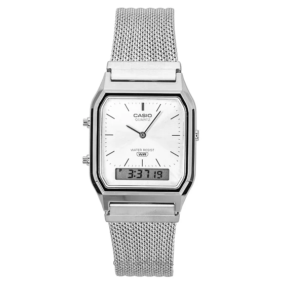 Casio vintage analog digital silver dial quartz unisex watch
