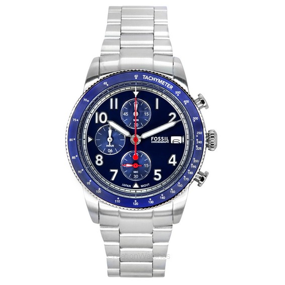 Fossil Sport Tourer Chronograph Stainless Steel Blue Dial Quartz FS6047 ...