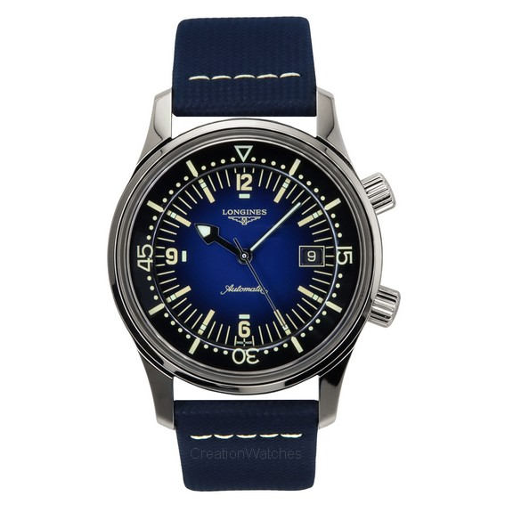 Longines Legend Diver Leather Strap Blue Dial Automatic L3.774.4.90.2 ...