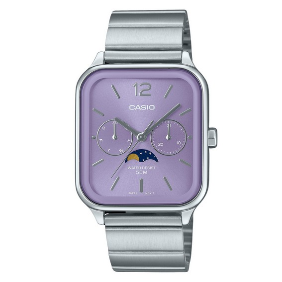 Casio Standard Analog Moon Phase Stainless Steel Purple Dial Quartz MTP ...