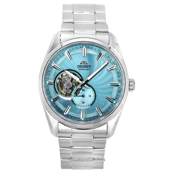 Orient Classic Contemporary Stainless Steel Light Blue Open Heart Dial ...