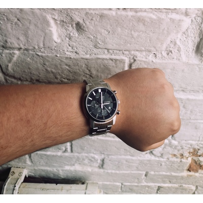 Casio Standard Analog Chronograph Stainless Steel Black Dial Quartz MTP-E510D-1A1V Men's Watch